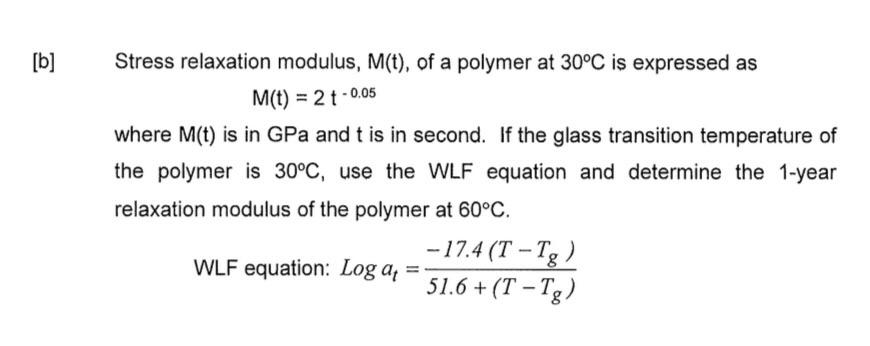 Solved Stress relaxation modulus, M(t), of a polymer at 30∘C | Chegg.com