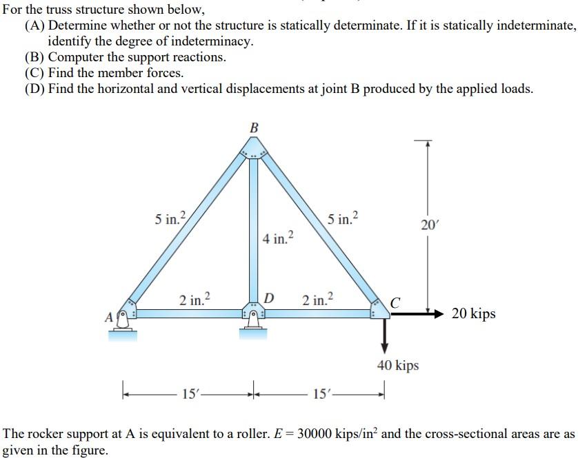 Solved For the truss structure shown below, (A) Determine | Chegg.com