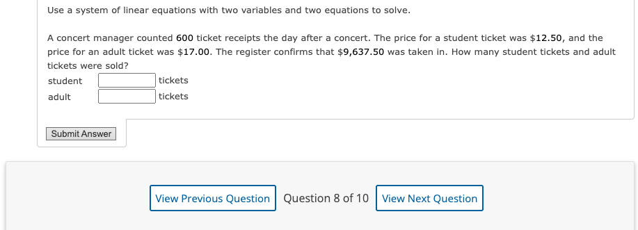 Solved Use a system of linear equations with two variables | Chegg.com