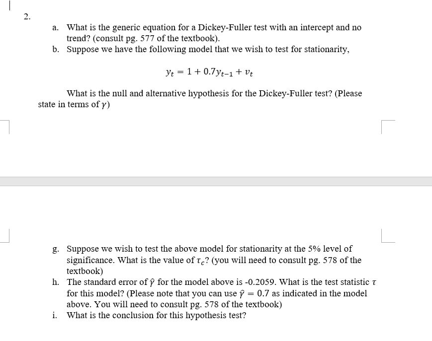 Solved What is the generic equation for a Dickey-Fuller test | Chegg.com
