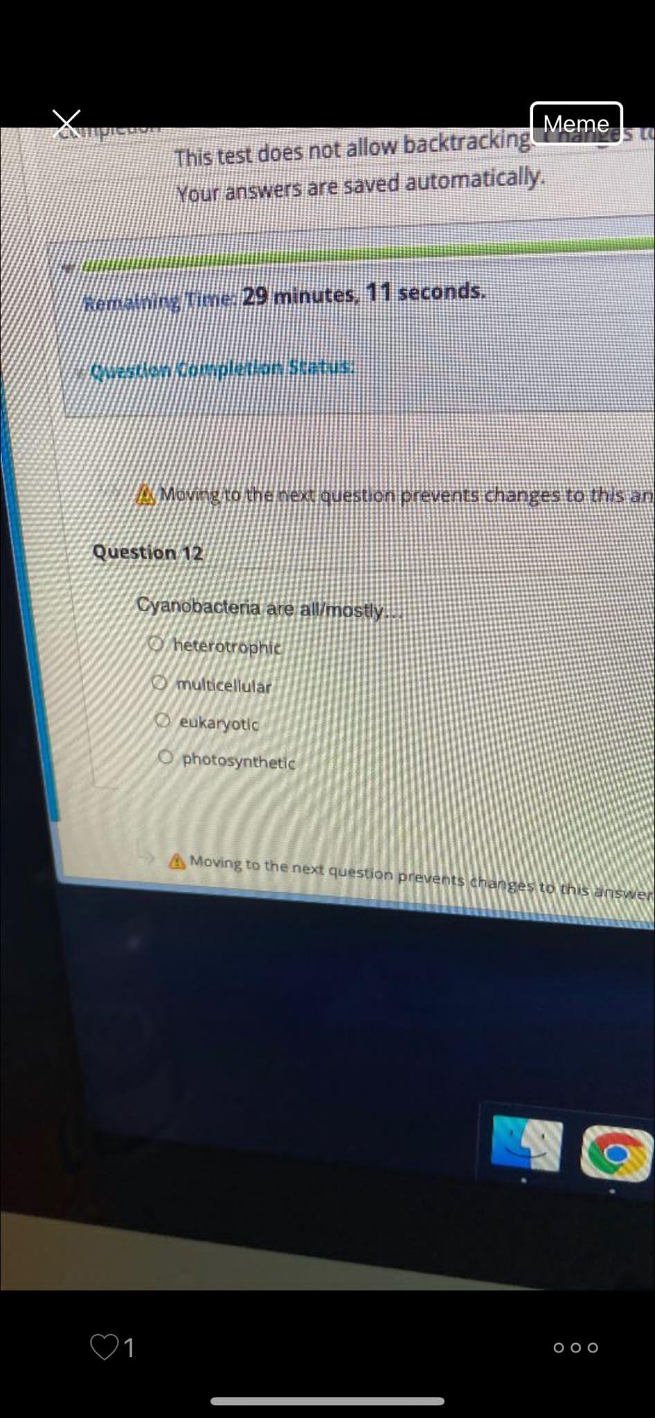 Solved Meme This test does not allow backtracking Memes Your | Chegg.com