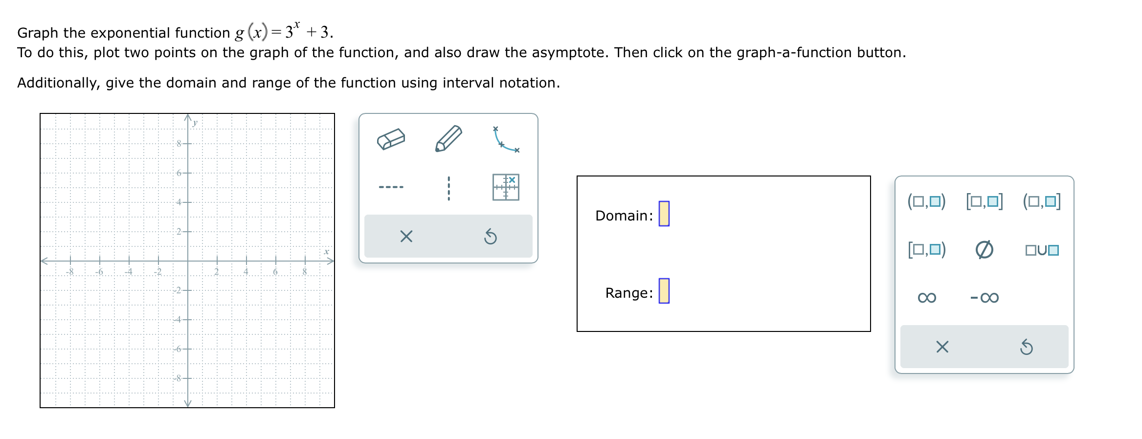 Solved Graph the exponential function g(x)=3x+3.To do this, | Chegg.com
