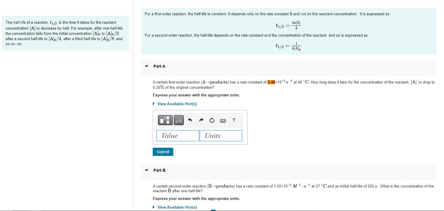 Solved A certain first-order reaction (A→products) has a | Chegg.com