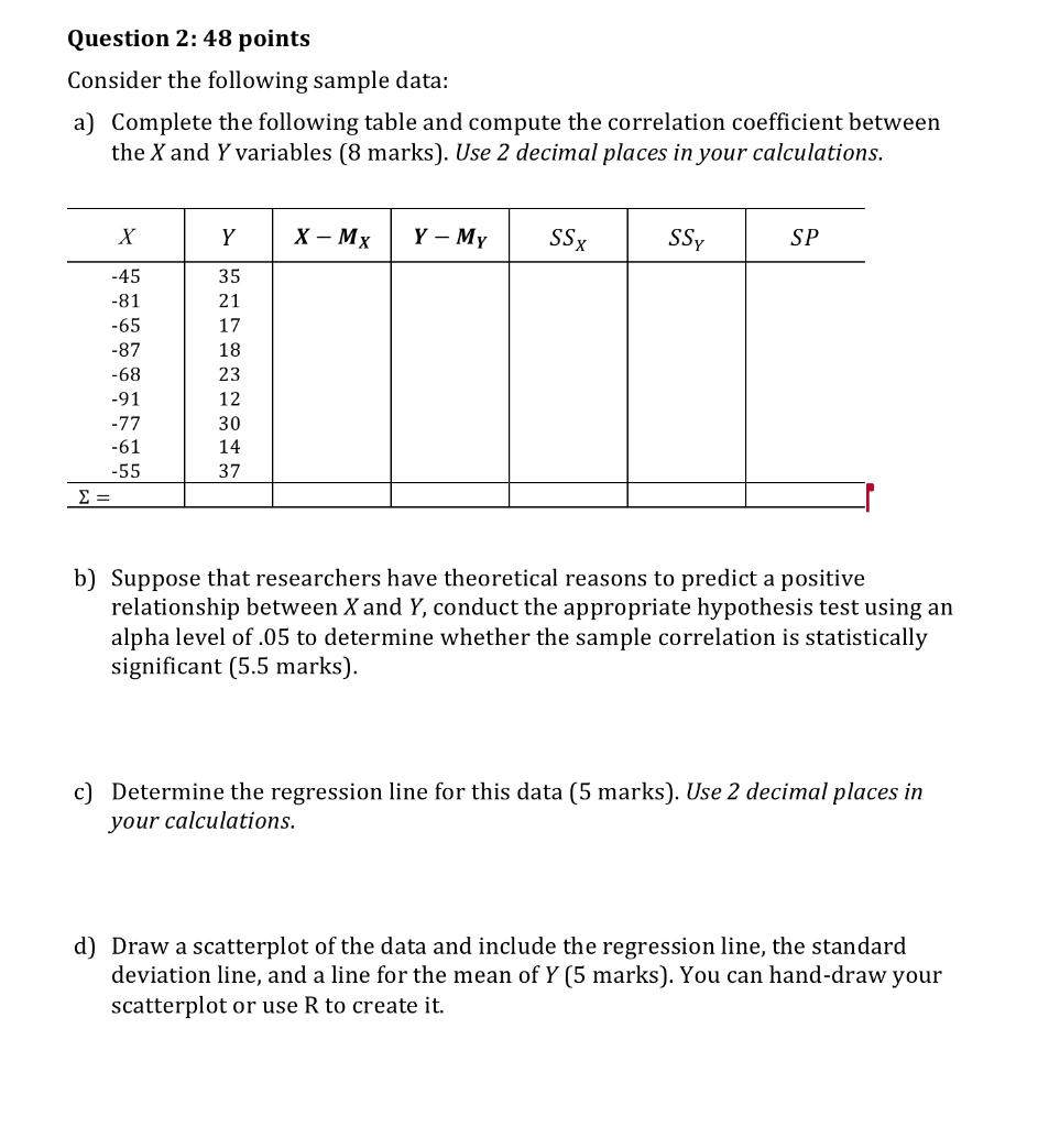 Solved e) Using X as your predictor, use the following table | Chegg.com