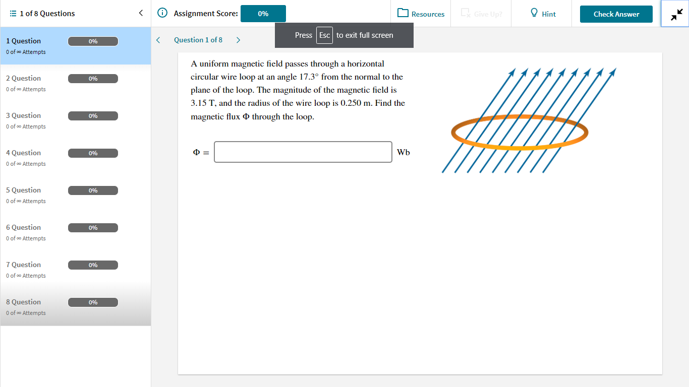 Solved 1 of 8 Questions Assignment Score: 0% Resources Hint | Chegg.com