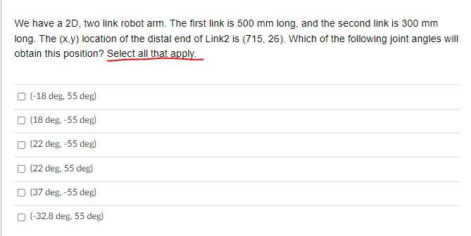 Solved We have a 2D, two link robot arm. The first link is | Chegg.com