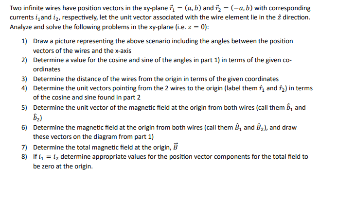 Solved Two infinite wires have position vectors in the | Chegg.com