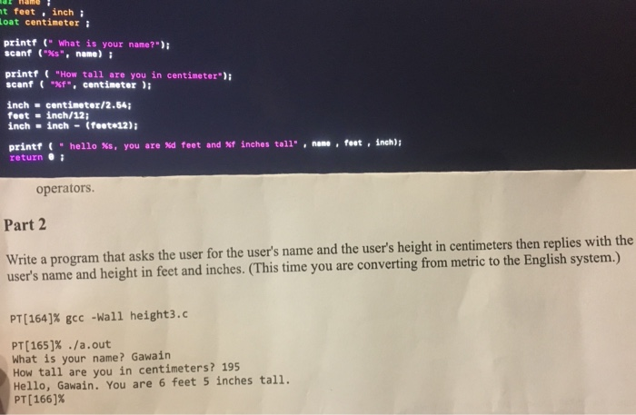 Solved t feet, inch i Loat centimeter i printf ( what is | Chegg.com