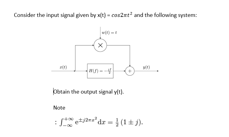 Solved Consider the input signal given by x(t)=cos2πt2 and | Chegg.com