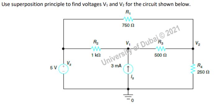 Solved Use superposition principle to find voltages Vi and | Chegg.com