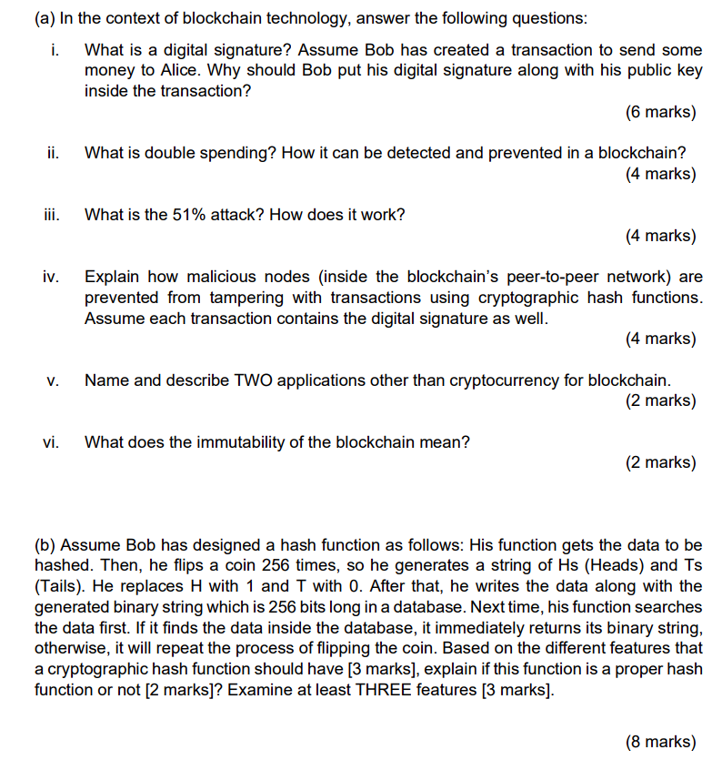 Solved (a) In the context of blockchain technology, answer | Chegg.com