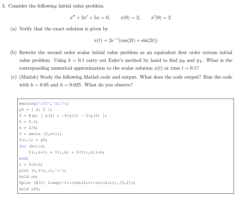 Solved 3. Consider the following initial value problem. r" + | Chegg.com
