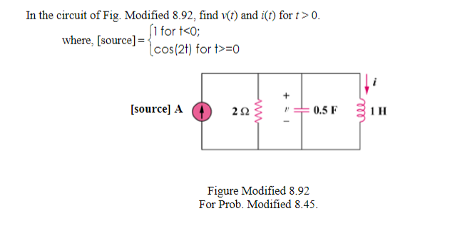 Solved In the circuit of Fig. Modified 8.92, find v(t) and | Chegg.com