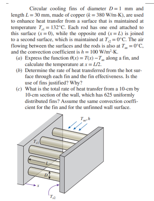 Solved Circular cooling fins of ﻿diameter D=1mm ﻿and length | Chegg.com