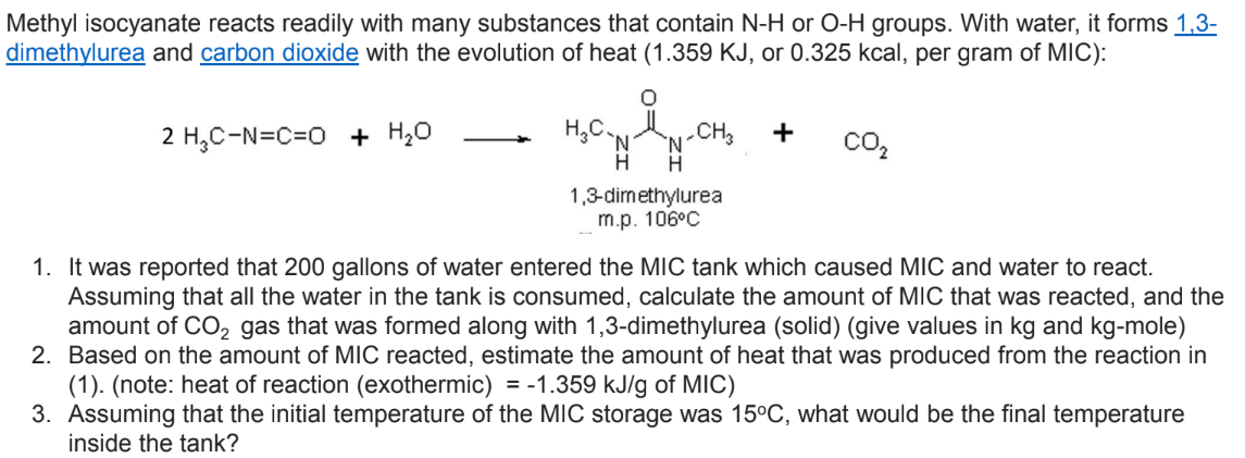 Solved Methyl isocyanate reacts readily with many substances | Chegg.com
