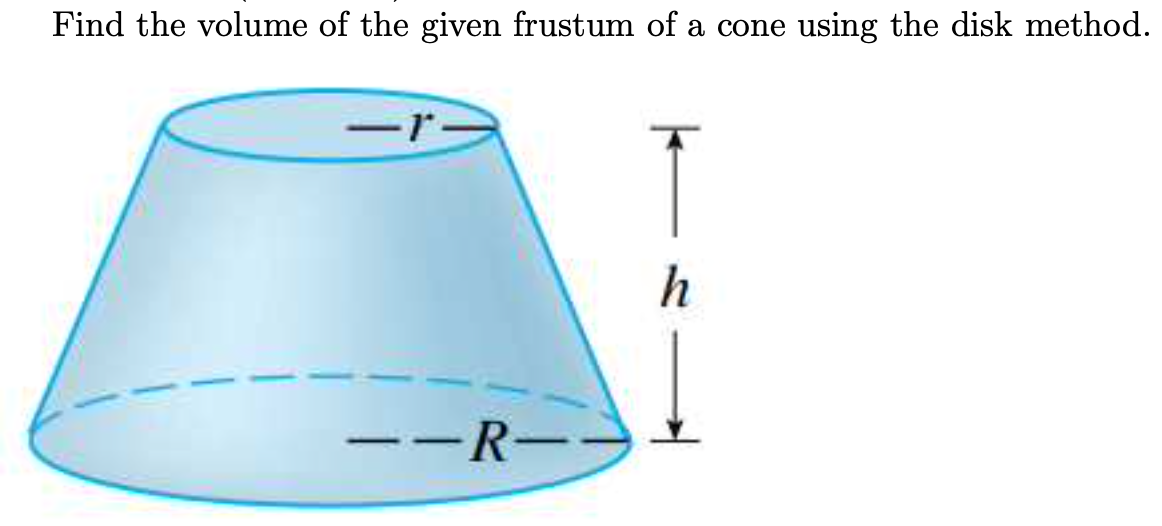 Solved Find the volume of the given frustum of a cone using | Chegg.com