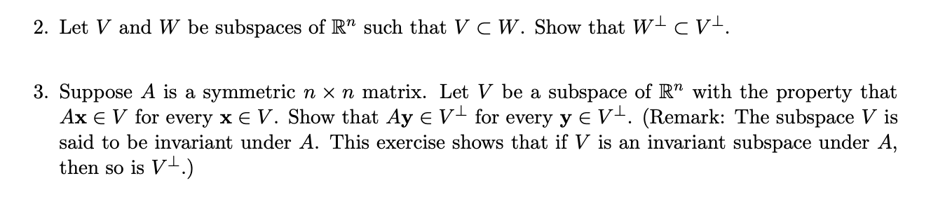 Solved 2. Let V and W be subspaces of R™ such that V CW. | Chegg.com