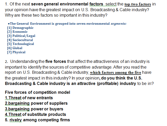 Solved 1. Of the next seven general environmental factors | Chegg.com