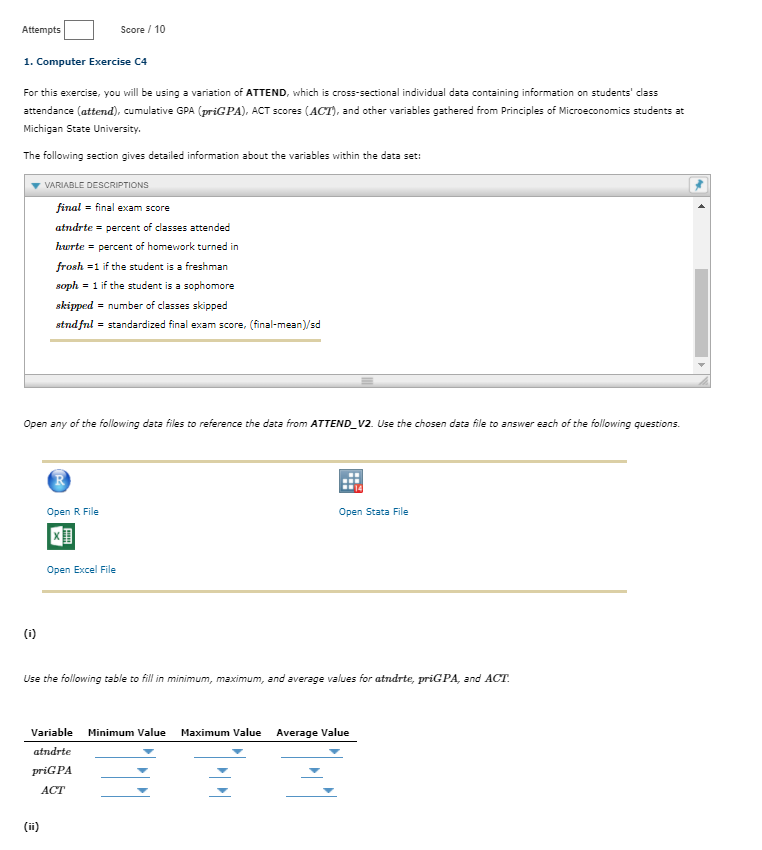 Solved Attempts Score / 10 1. Computer Exercise C4 For this | Chegg.com