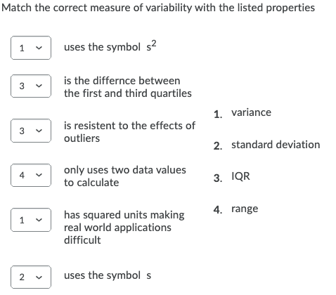 Solved Match the correct measure of variability with the | Chegg.com