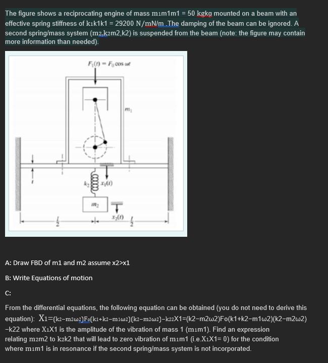 Solved The figure shows a reciprocating engine of mass m1 m1 | Chegg.com