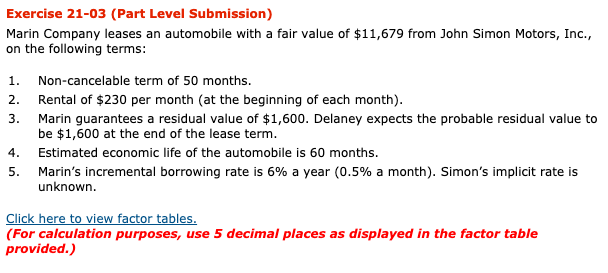 Exercise 21-03 (Part Level Submission) Marin Company | Chegg.com
