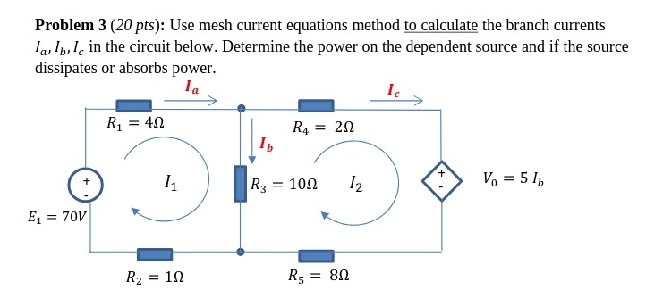Solved Problem 3 (20 pts): Use mesh current equations | Chegg.com Solved Problem 3 (20 pts): Use mesh current equations | Chegg.com