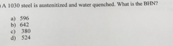 A 1030 steel is austenitized and water quenched. What | Chegg.com