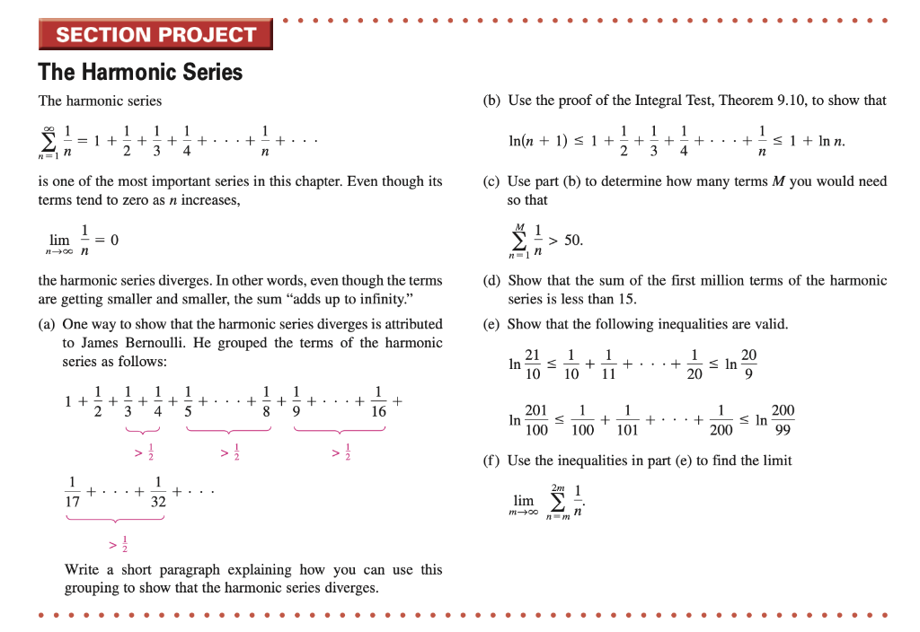 The Harmonic Series The harmonic series (b) Use the | Chegg.com