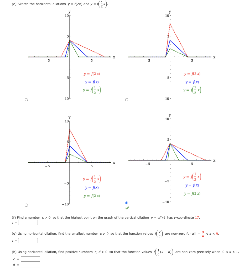 (e) Sketch the horizontal dilations y=f(2x) and | Chegg.com