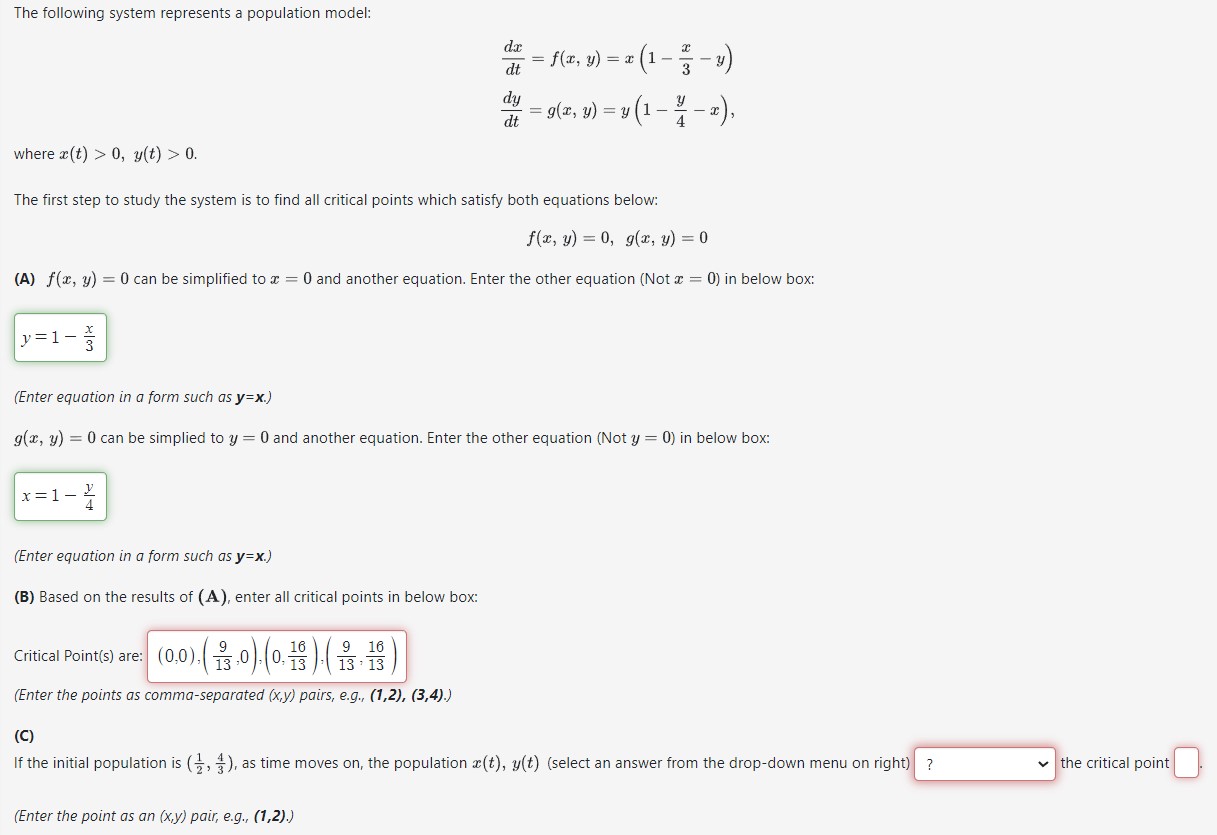 Solved The following system represents a population model: | Chegg.com