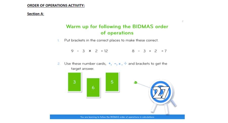 Solved ORDER OF OPERATIONS ACTIVITY: Section A: Warm up for | Chegg.com