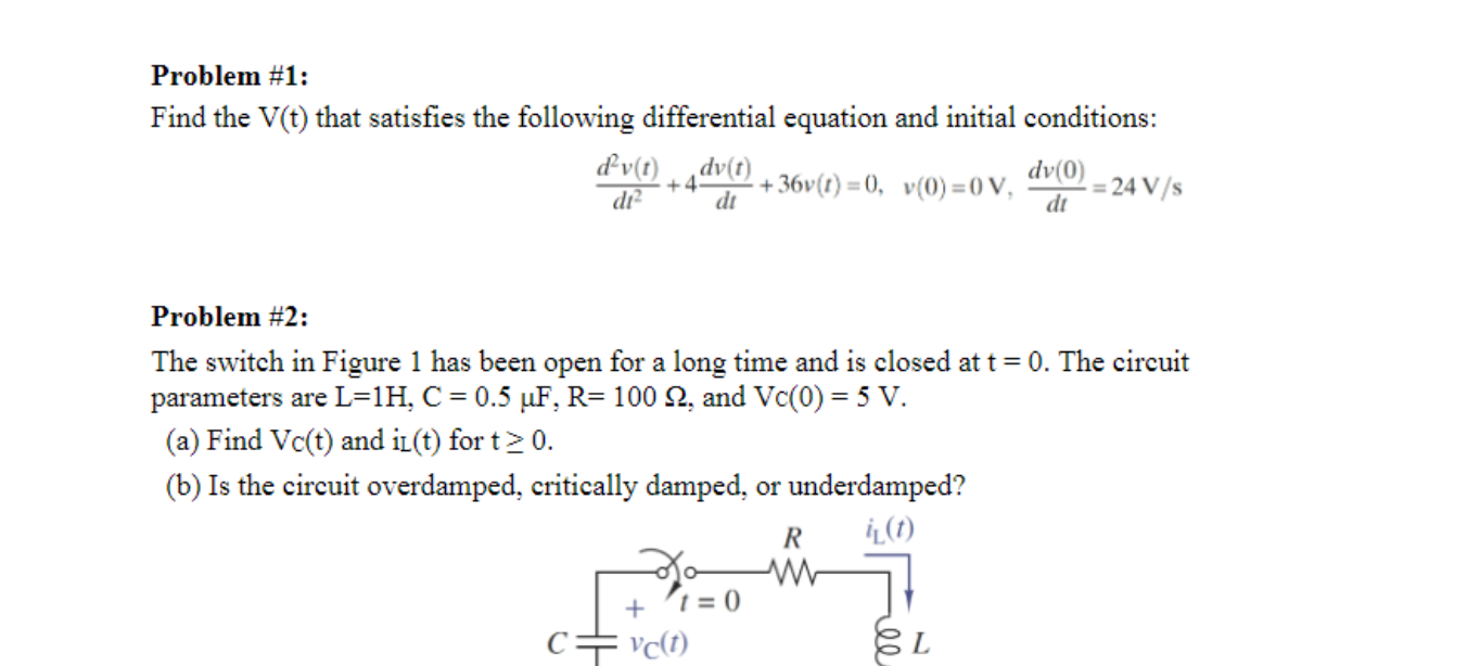 Solved Problem \#1: Find the V(t) that satisfies the | Chegg.com