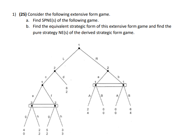 Solved 1) (25) Consider the following extensive form game. | Chegg.com