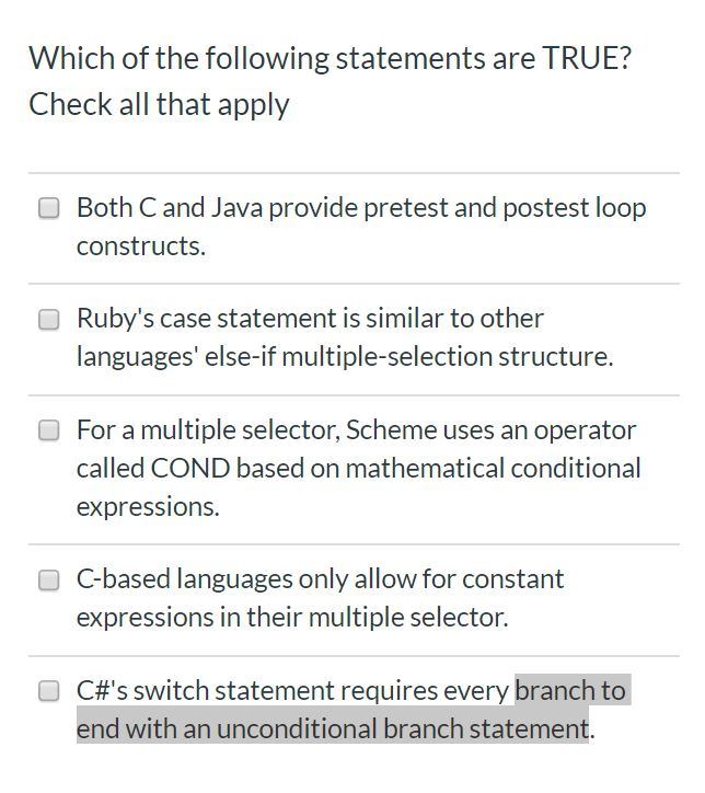Solved Which of the following statements are TRUE? Check all | Chegg.com