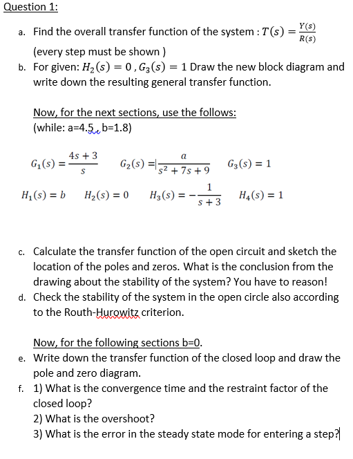 Solved a. Find the overall transfer function of the system | Chegg.com