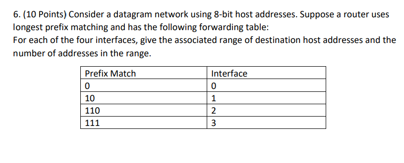 Solved 6. (10 Points) Consider a datagram network using | Chegg.com