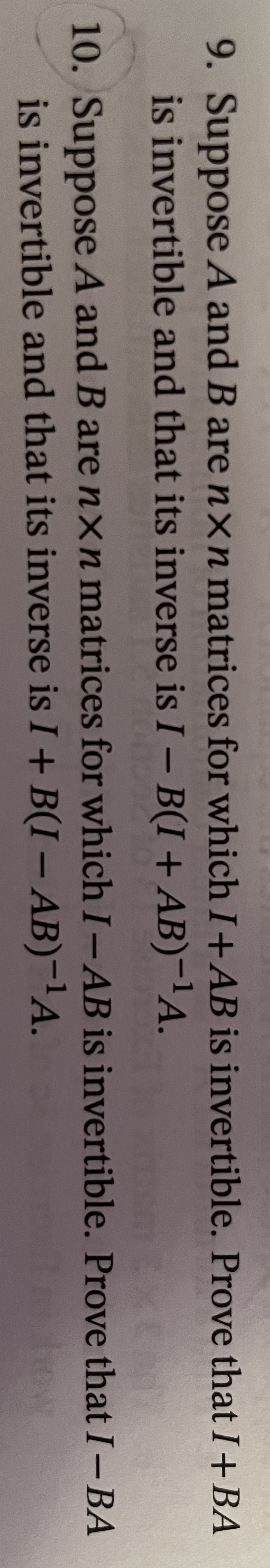 Solved Suppose A and B ﻿are n×n ﻿matrices for which I+AB ﻿is | Chegg.com