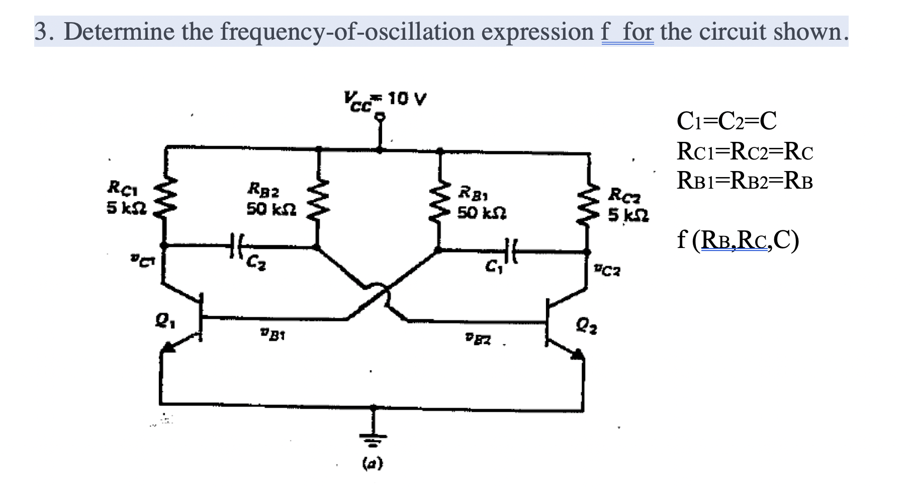 Solved 3. Determine the frequency-of-oscillation expression | Chegg.com
