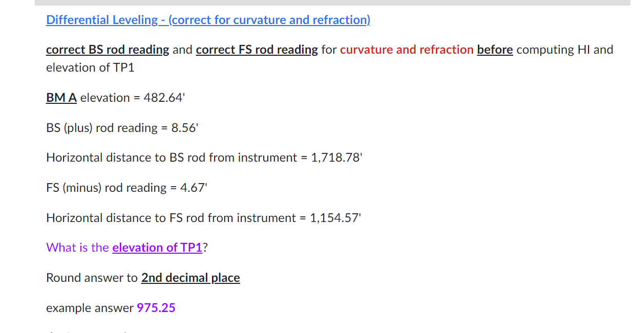 Solved correct BS rod reading and correct FS rod reading for | Chegg.com