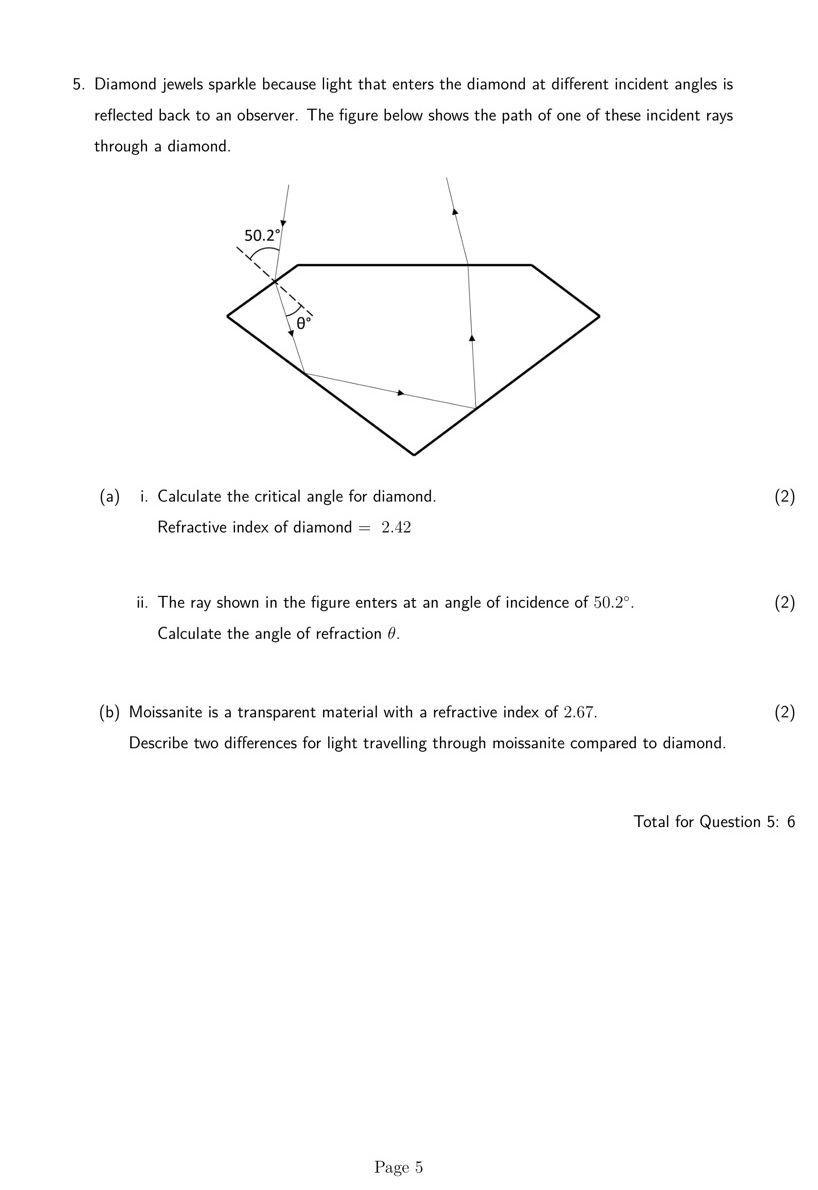 Solved 5. Diamond jewels sparkle because light that enters | Chegg.com