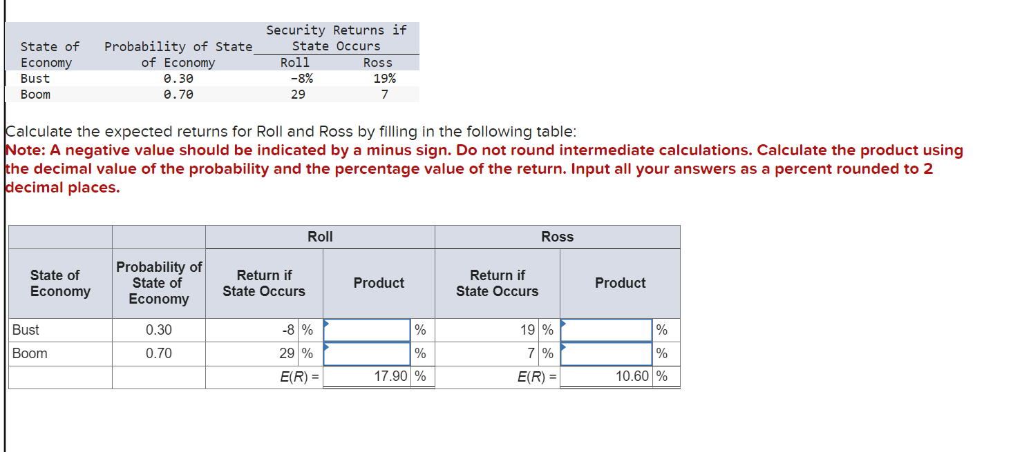 Solved Calculate the expected returns for Roll and Ross by | Chegg.com