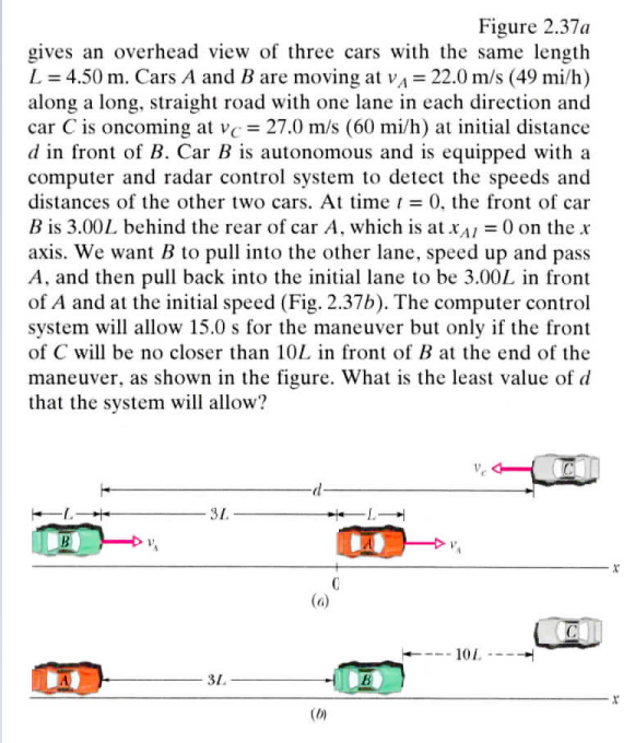 Solved Figure 2.37a gives an overhead view of three cars | Chegg.com