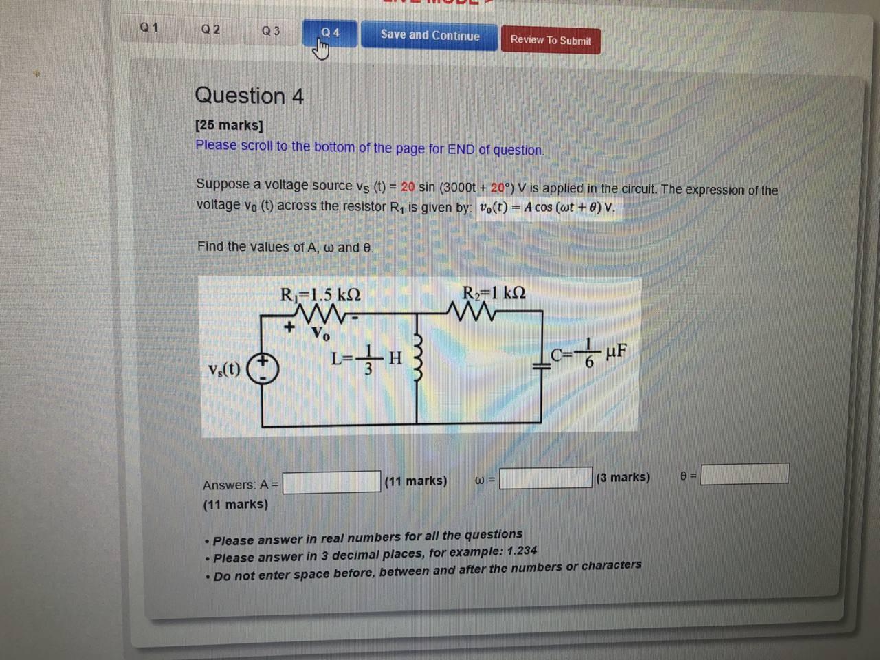 Solved Suppose a voltage source vS(t)=20sin(3000t+20∘)V is | Chegg.com