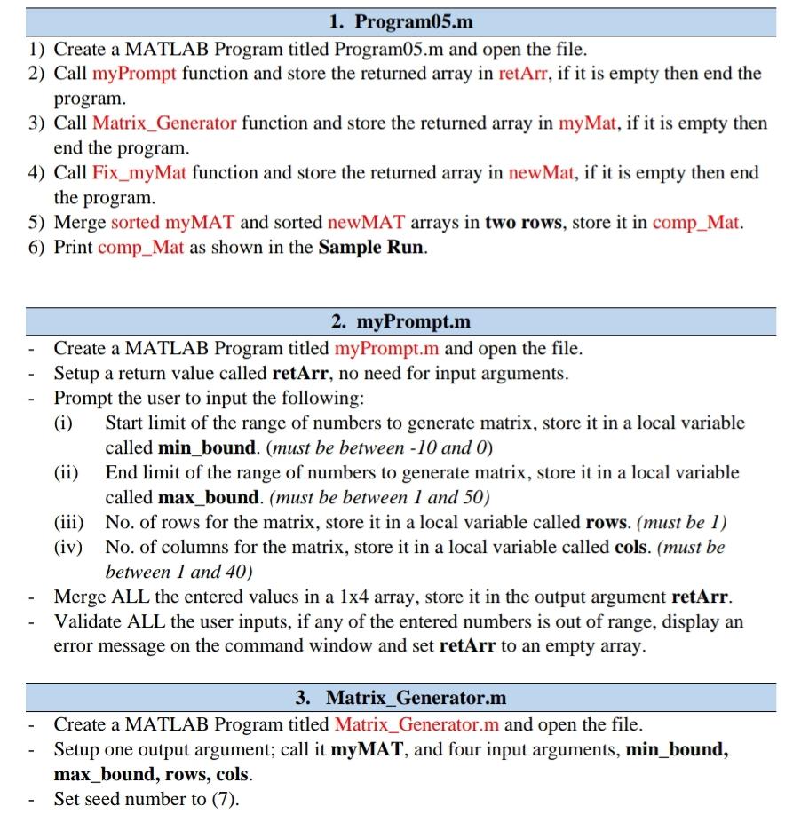 Solved 1. Program05.m 1) Create a MATLAB Program titled | Chegg.com