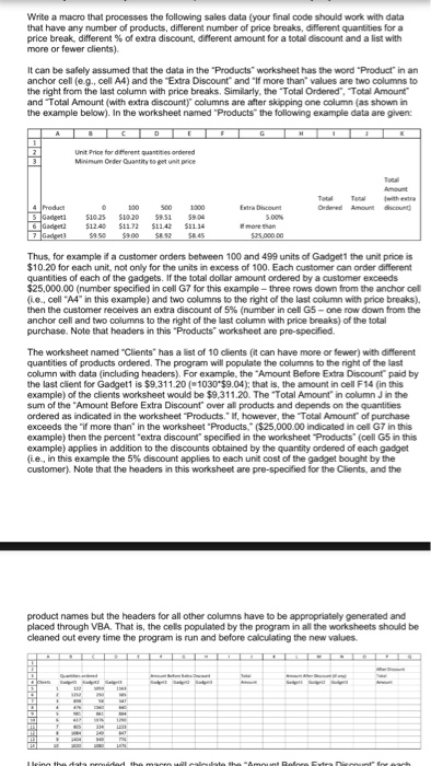 Solved Please provide VBA Excel Codes. So that there should | Chegg.com