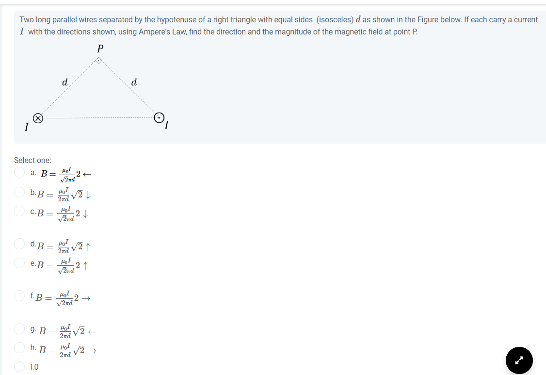 Solved Two long parallel wires separated by the hypotenuse | Chegg.com