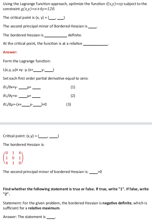 Solved Using the Lagrange function approach, optimize the | Chegg.com