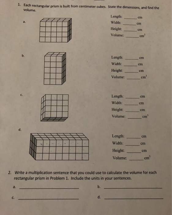 Solved 1. Each rectangular prism is built from centimeter | Chegg.com