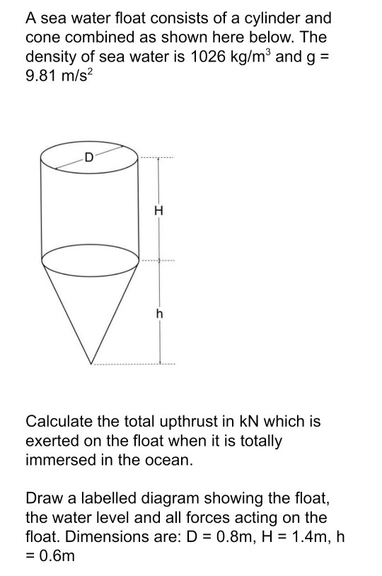 Solved A sea water float consists of a cylinder and cone | Chegg.com